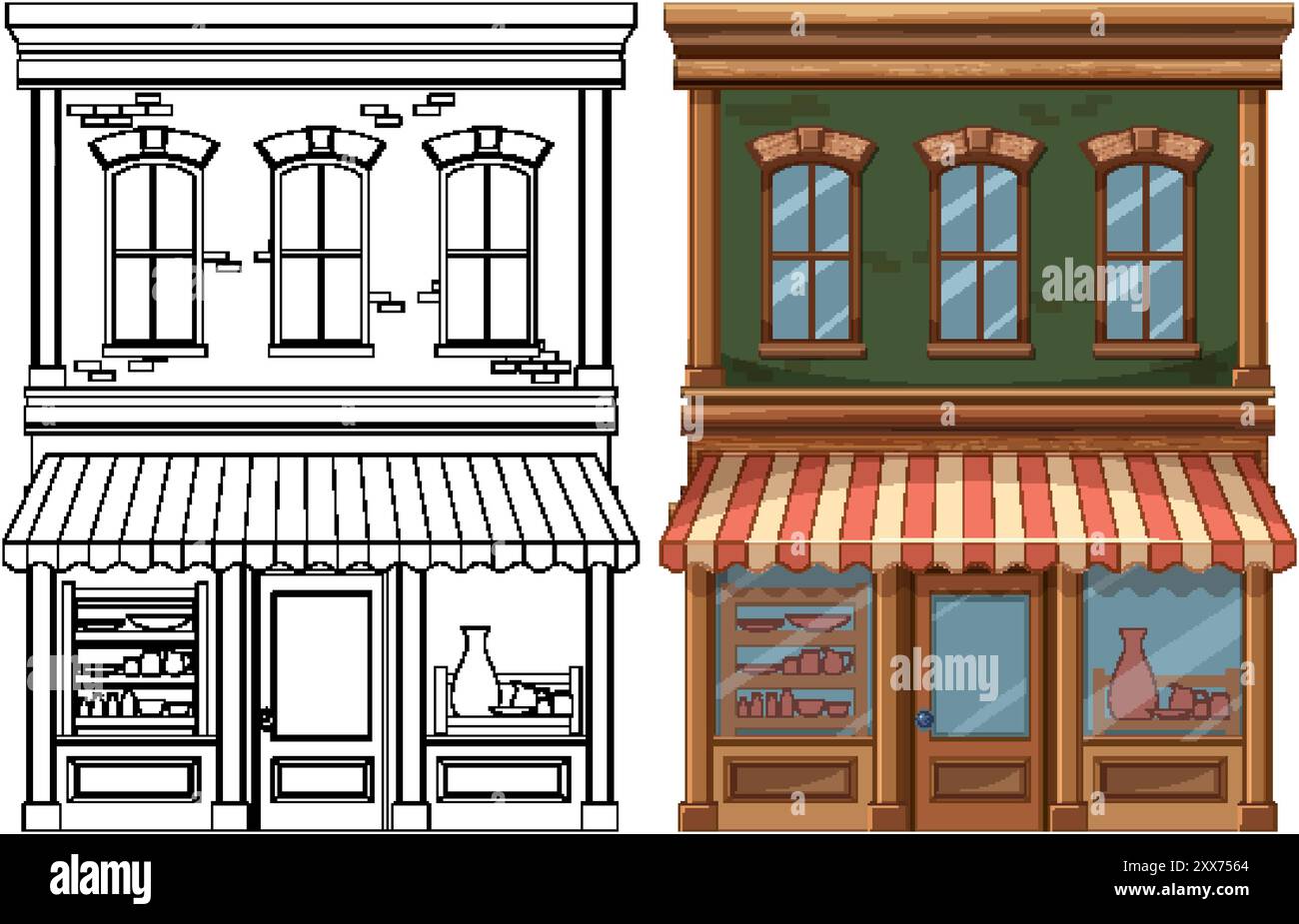 Color and outline versions of a vintage storefront Stock Vector Image ...