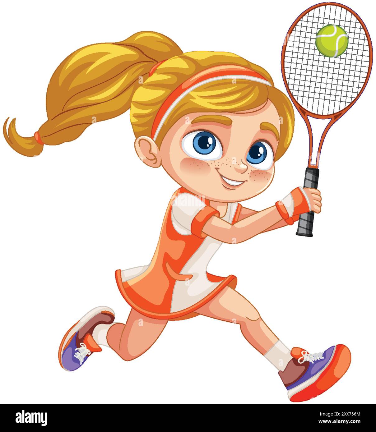 Girl with racket hitting a tennis ball Stock Vector Image & Art - Alamy