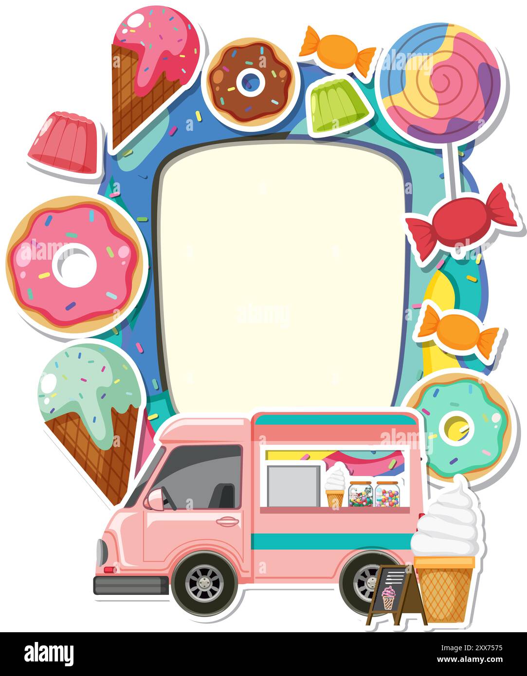 Colorful sweets and ice cream truck illustration Stock Vector Image ...