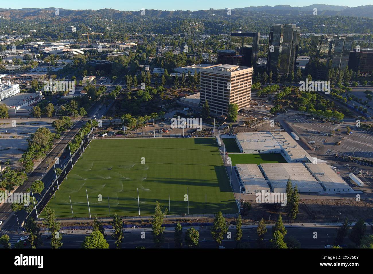 An aerial view of the Los Angeles Rams practice facility and ...