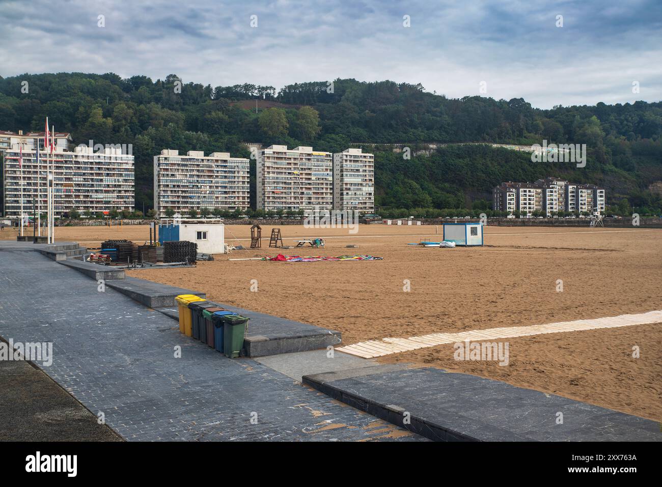 Beach and apartment building in the town of Irun in Spain, on the ...