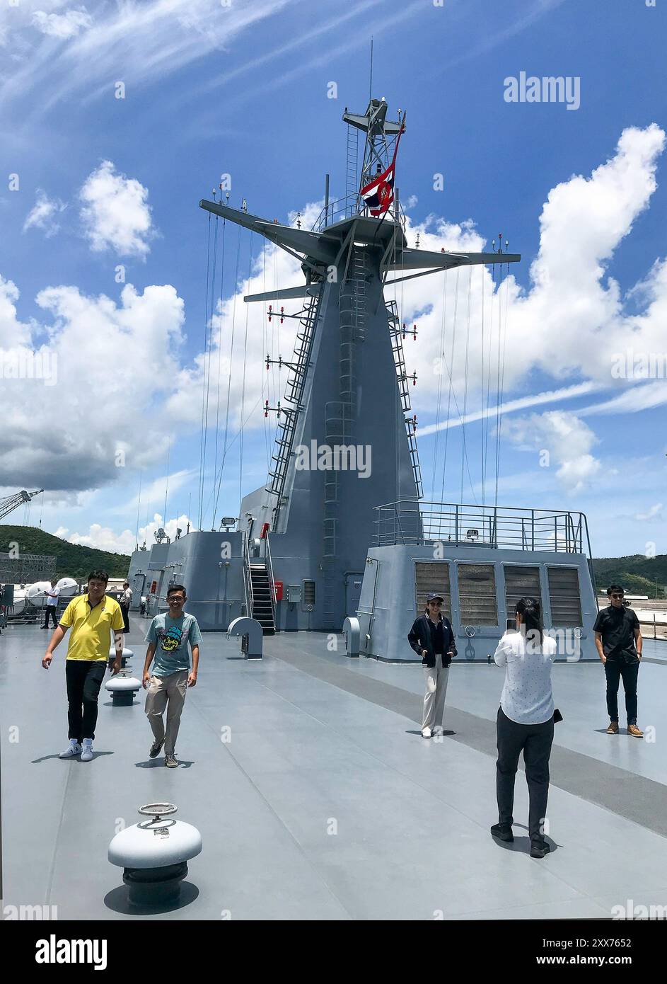 Visitors are seen touring the interior of HTMS Chang (LPD-792), the new ...