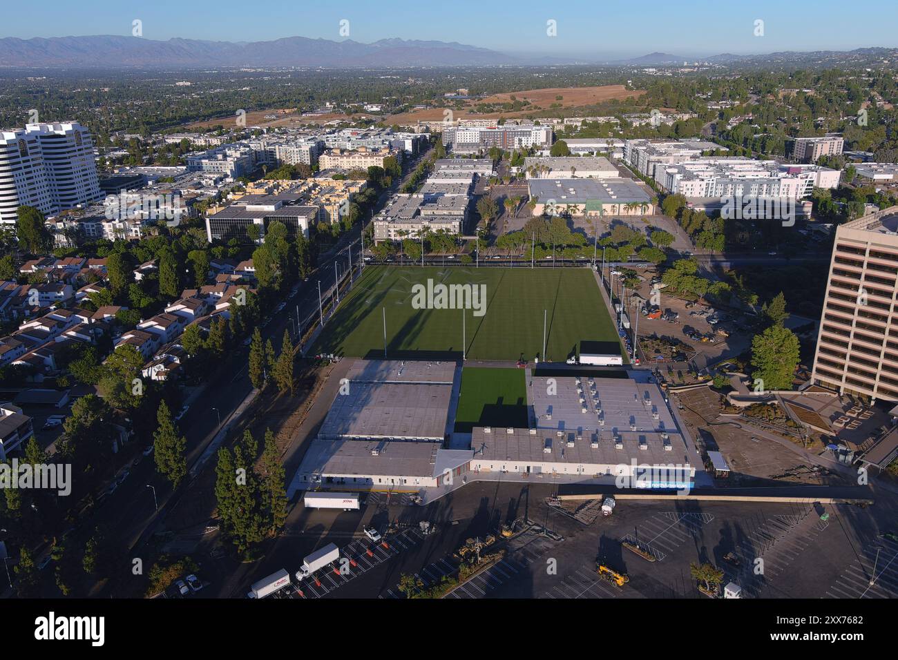 An aerial view of the Los Angeles Rams practice facility and ...
