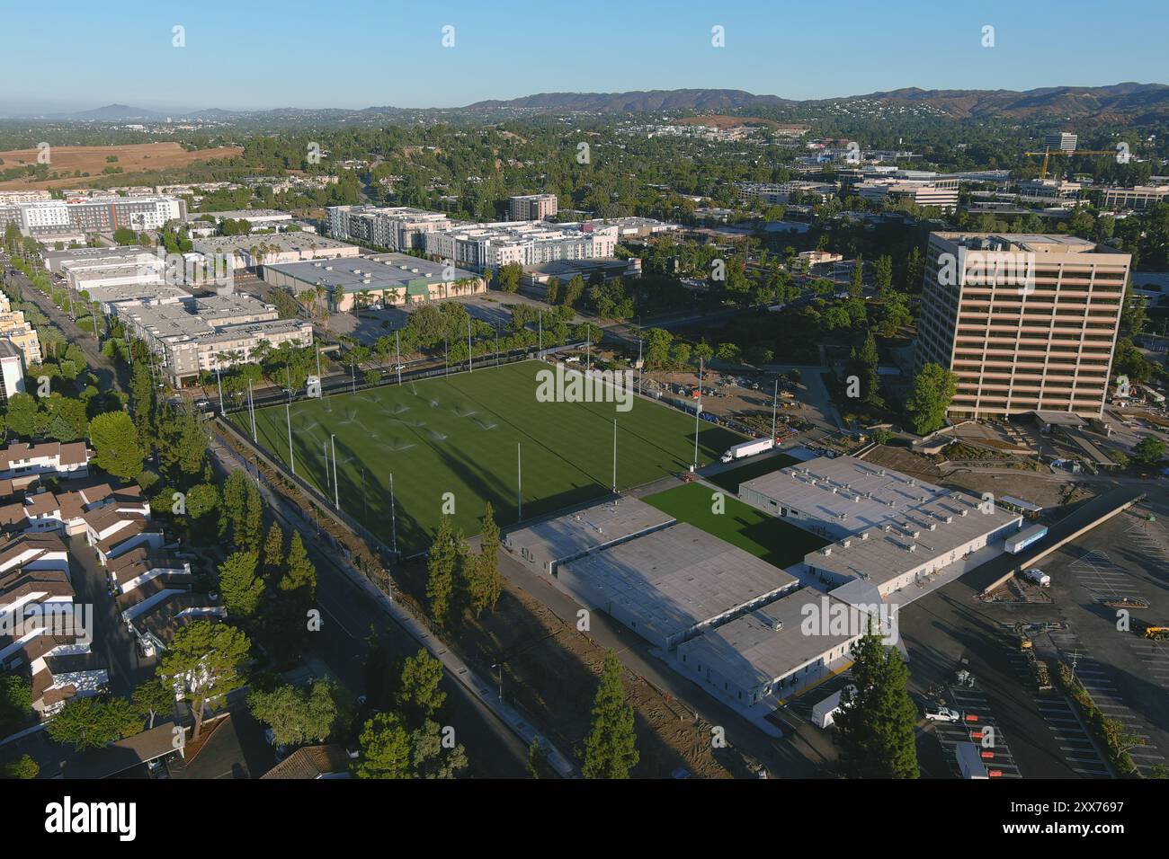An aerial view of the Los Angeles Rams practice facility and ...