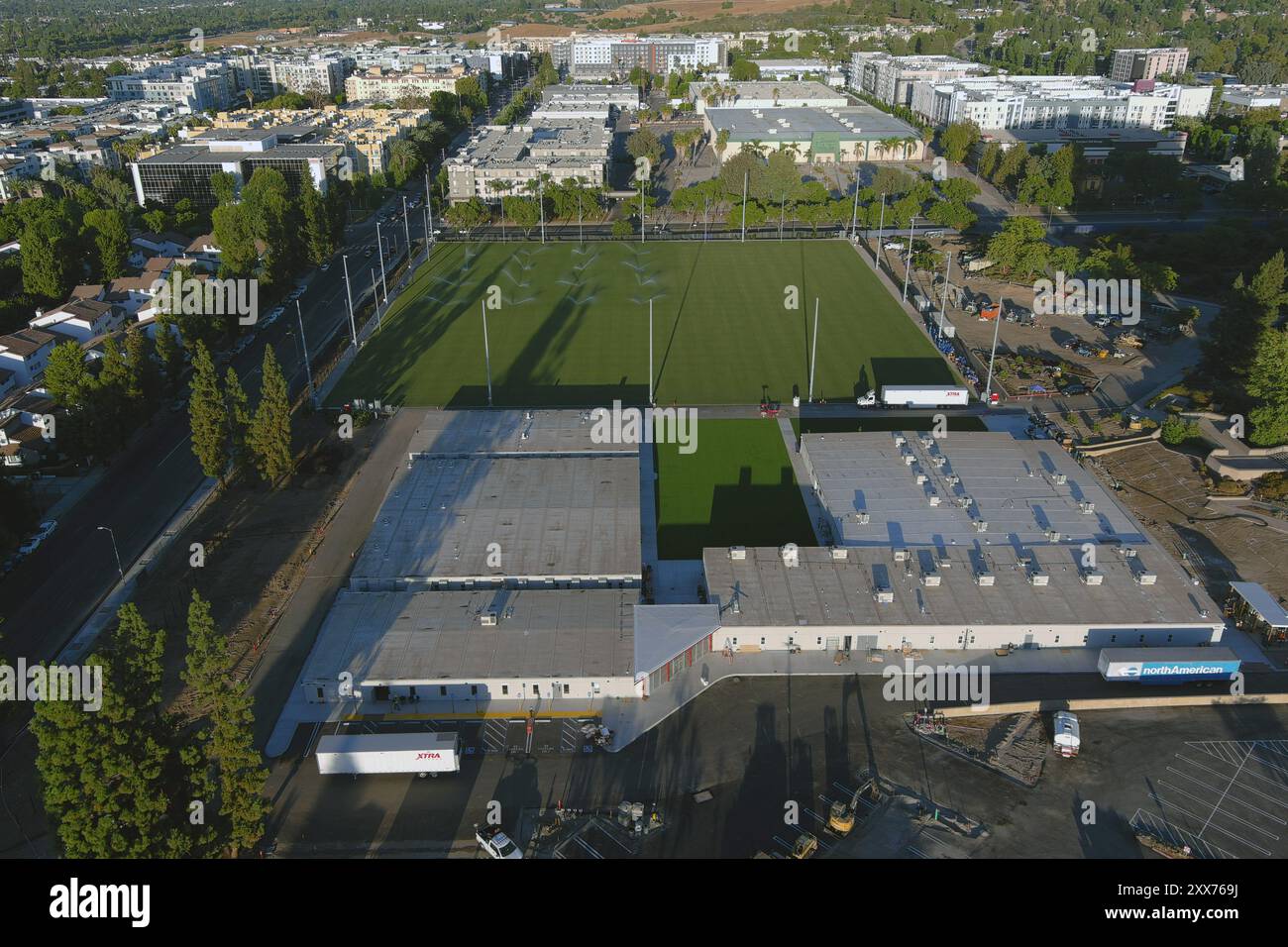 An aerial view of the Los Angeles Rams practice facility and ...