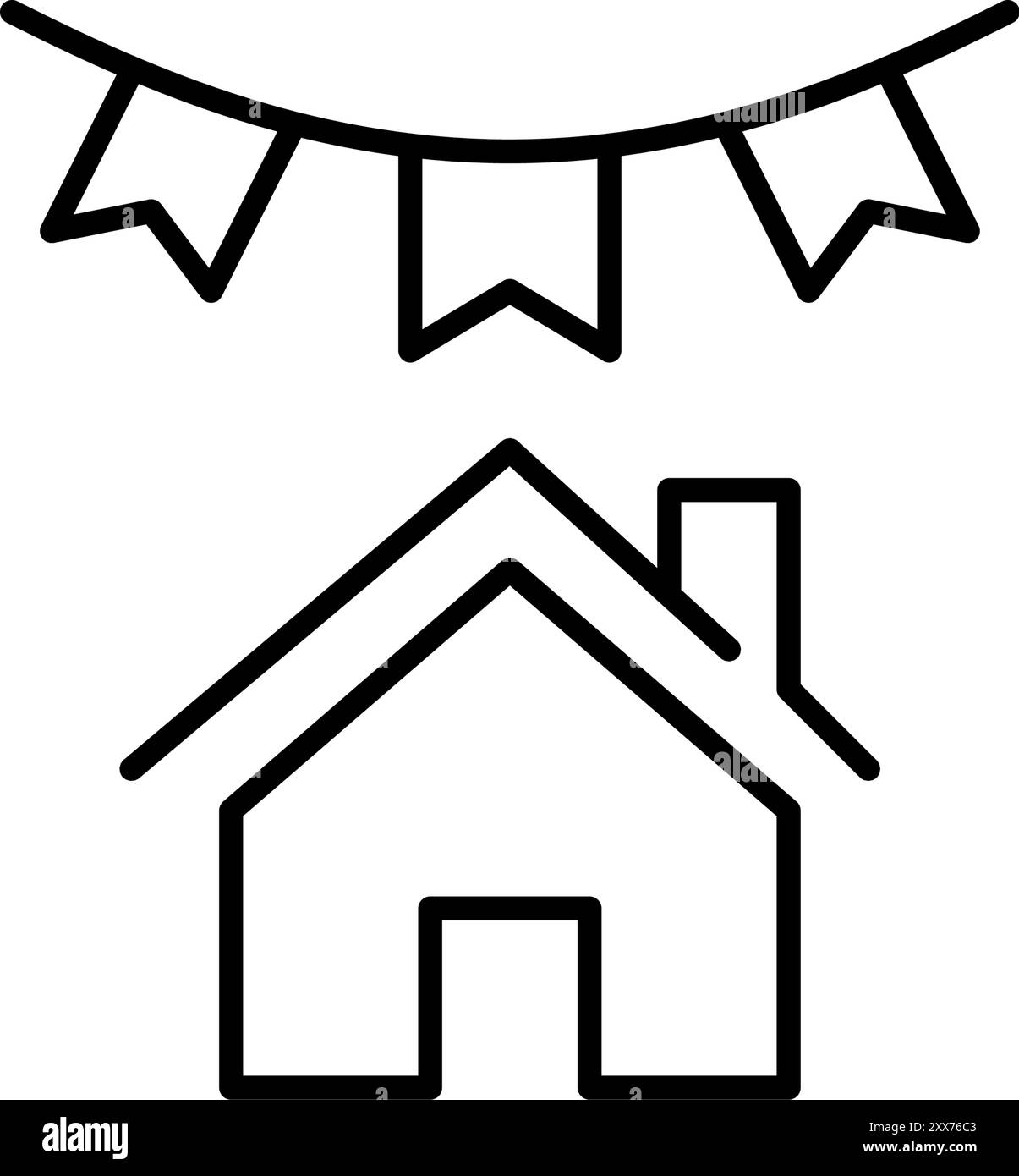 House and garland of flags. Housewarming party. New owners celebration ...