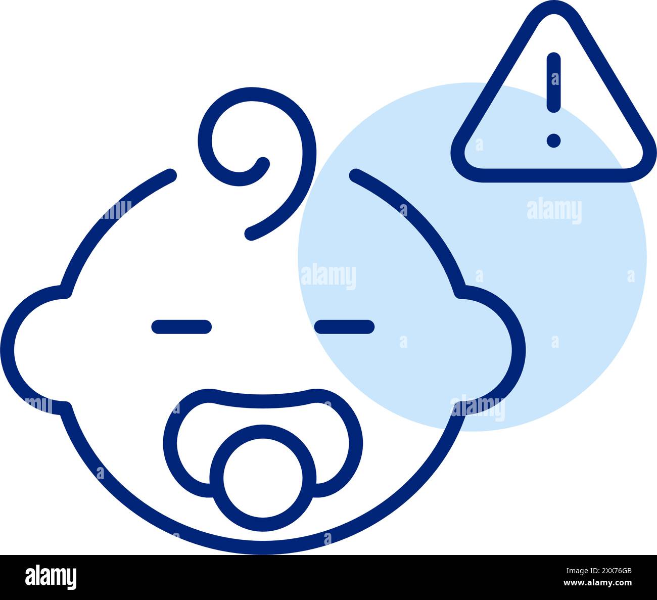 Infant with pacifier and exclamation mark security alert. Baby safety ...