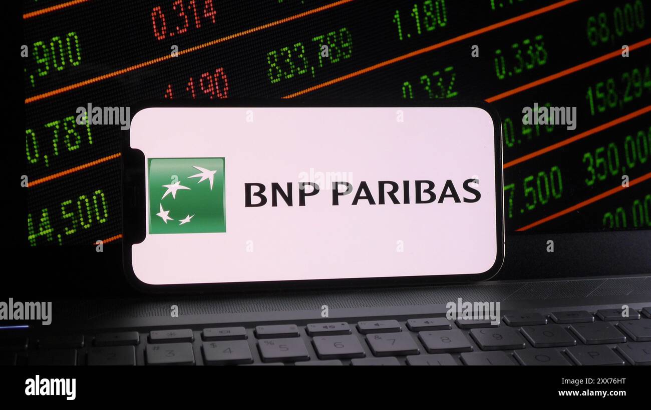 In this photo illustration, BNP Paribas logo is displayed on a ...