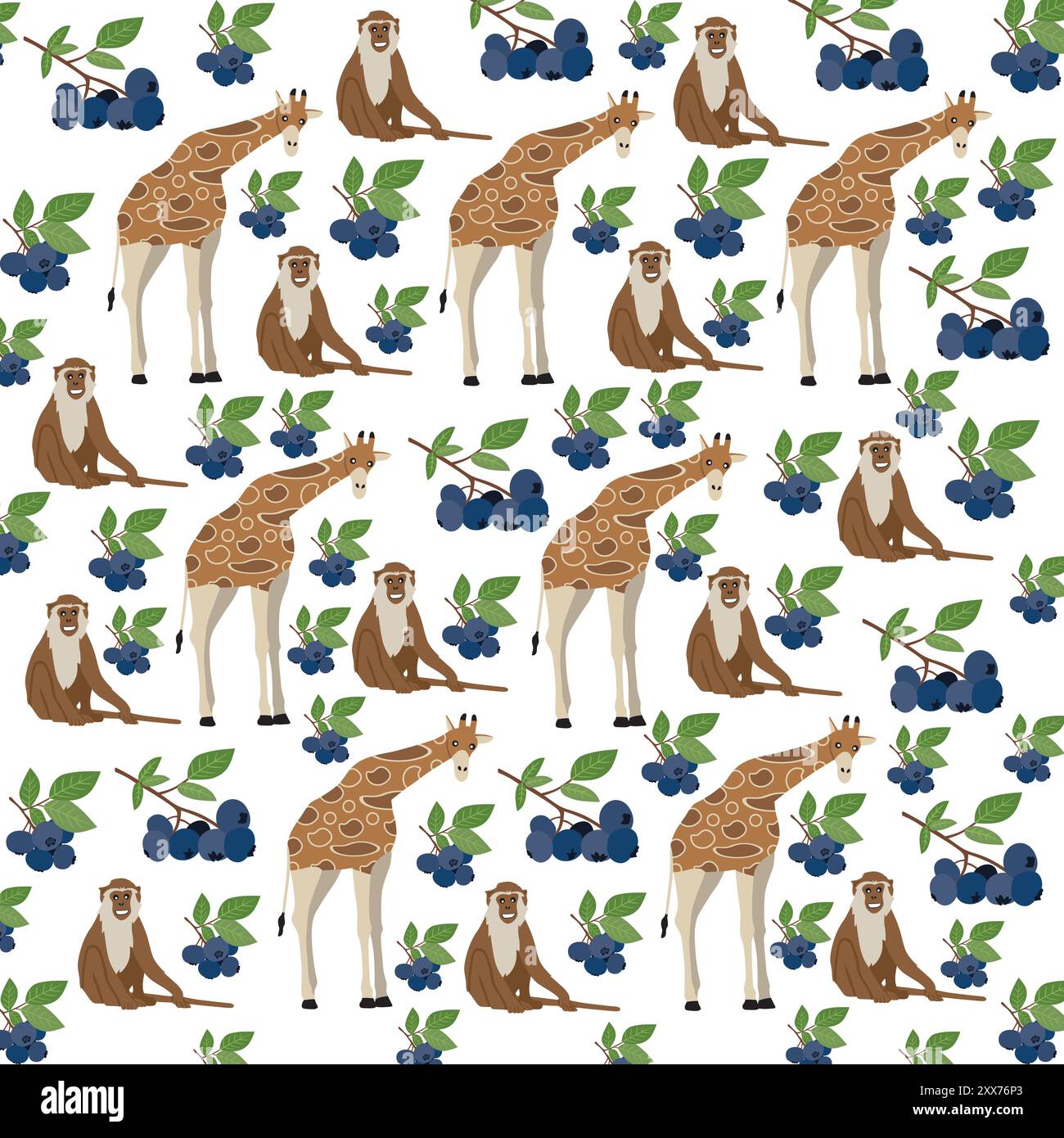cute giraffe, monkey with fruit as a pattern background Stock Vector ...