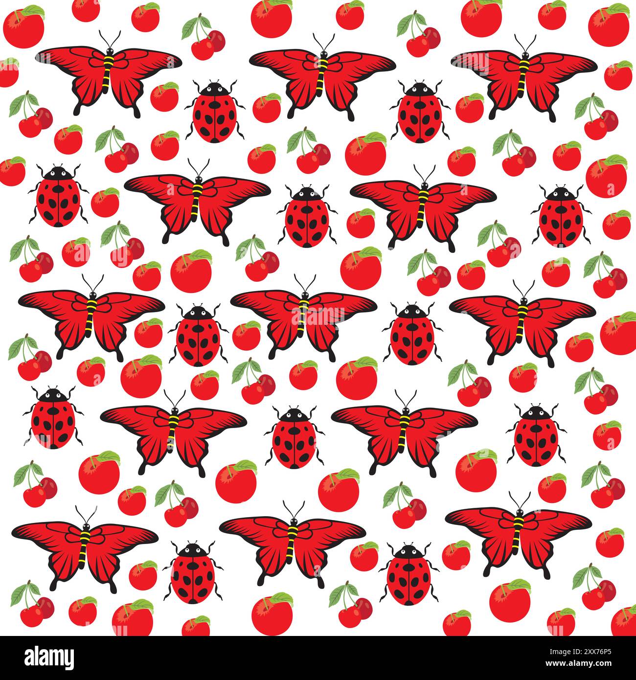 cute butterfly, ladybug with fruit as a pattern background Stock Vector ...