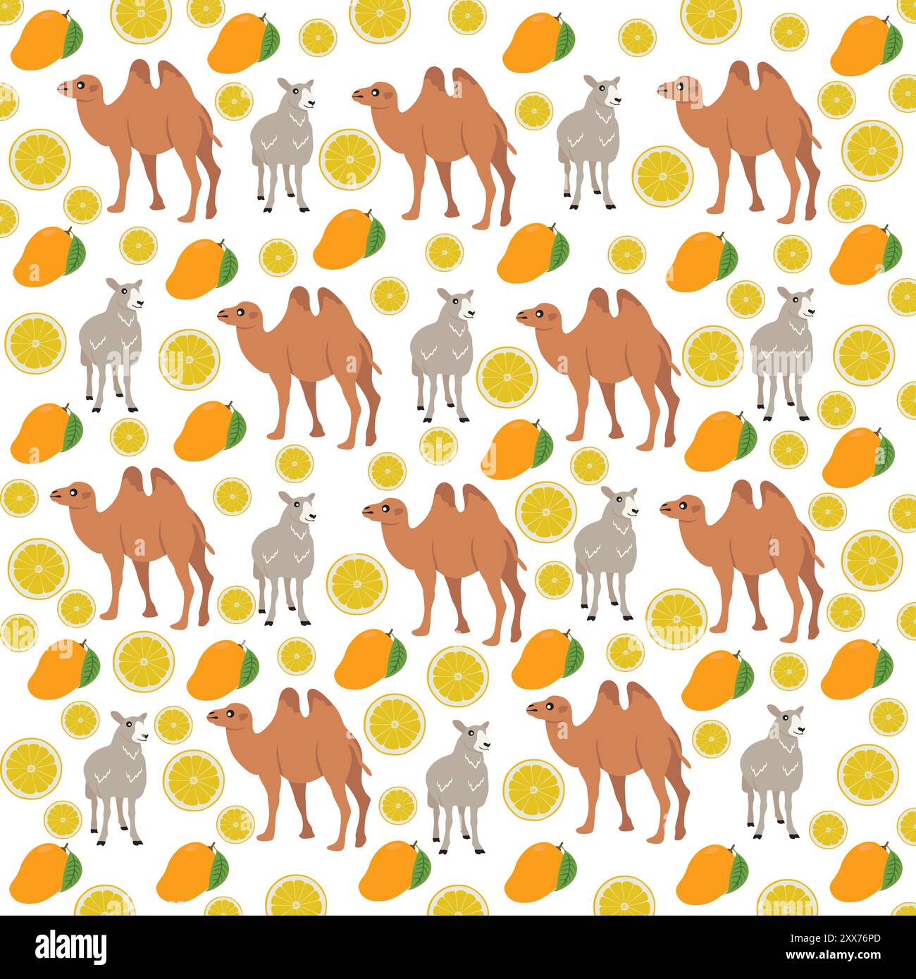 camel, sheep with fruit as a pattern background Stock Vector Image ...