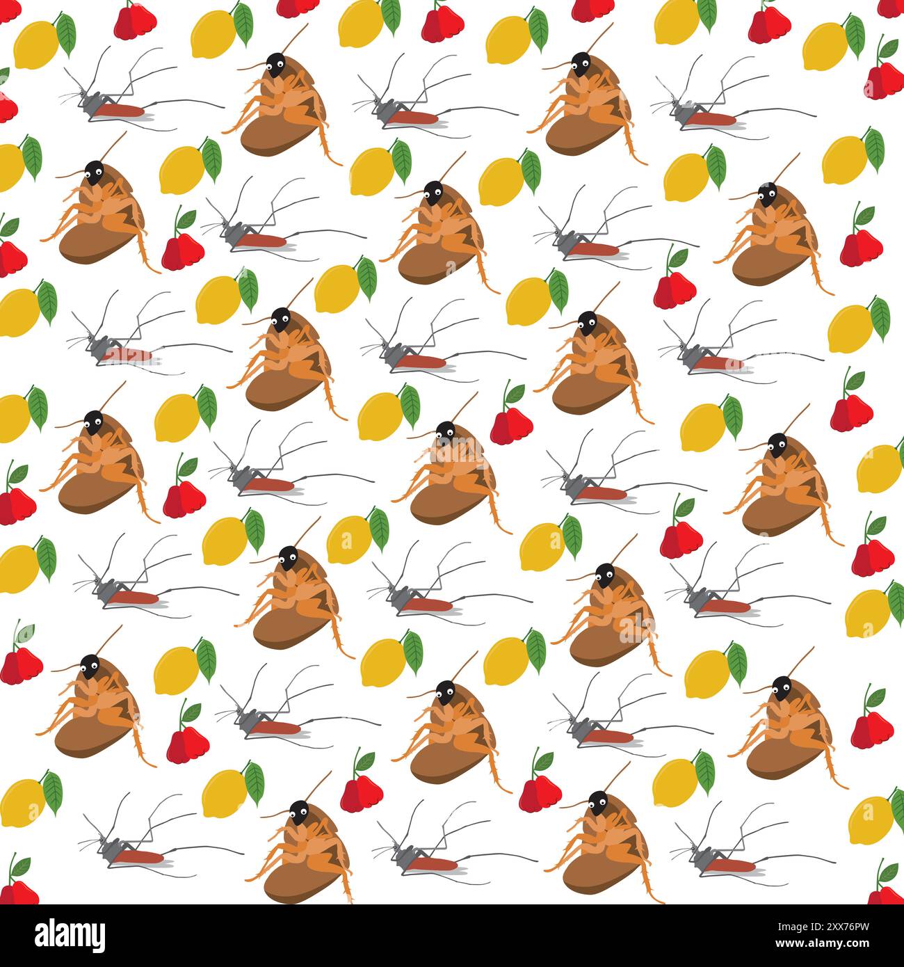 mosquitoes, cockroaches with fruits as a pattern background Stock ...