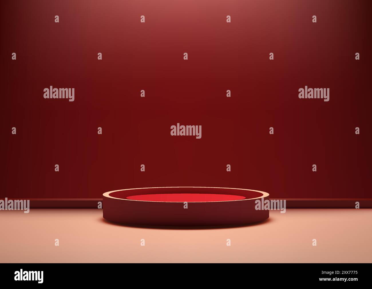 3D Circular Red Podium in Minimalist Room with Red Wall, Modern Mockup ...