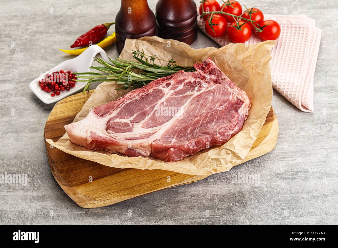 Raw pork neck steak for coocking Stock Photo - Alamy