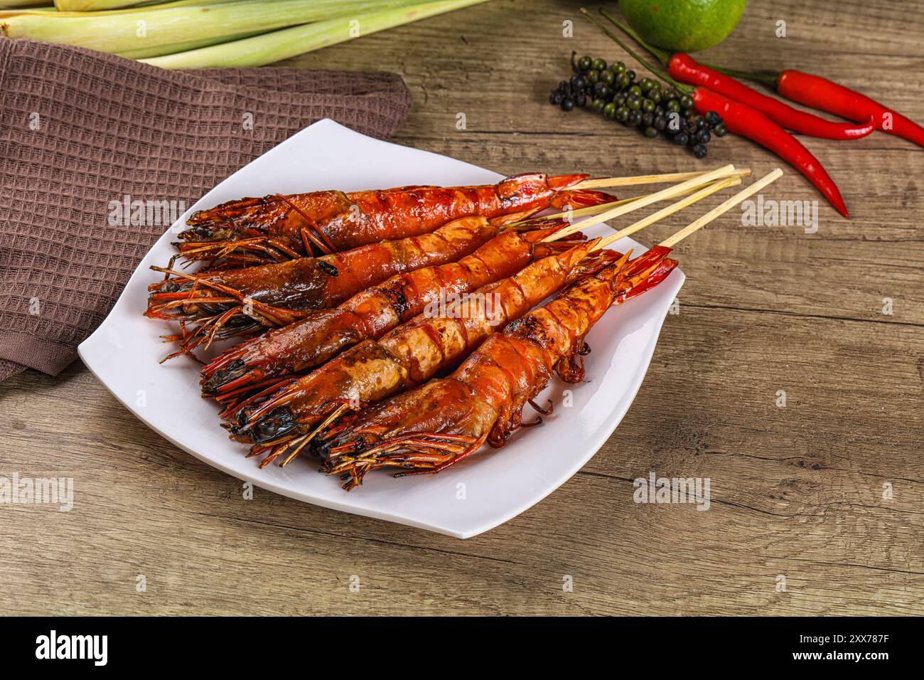 Tasty grilled tiger prawn snack appetizer Stock Photo - Alamy