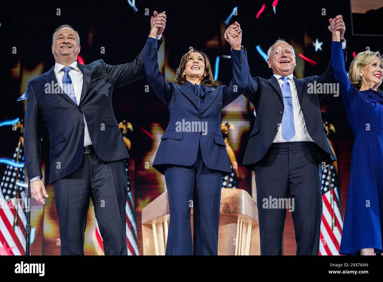 Chicago, USA. 22nd Aug, 2024. Second gentleman Doug Emhoff, from left ...