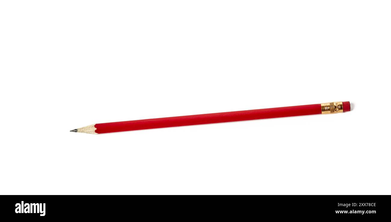 A pencil isolated on white background. Graphite pencil, red color, side ...