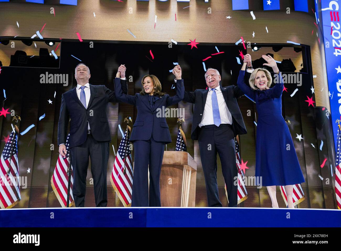 Chicago, USA. 22nd Aug, 2024. Second gentleman Doug Emhoff, from left ...