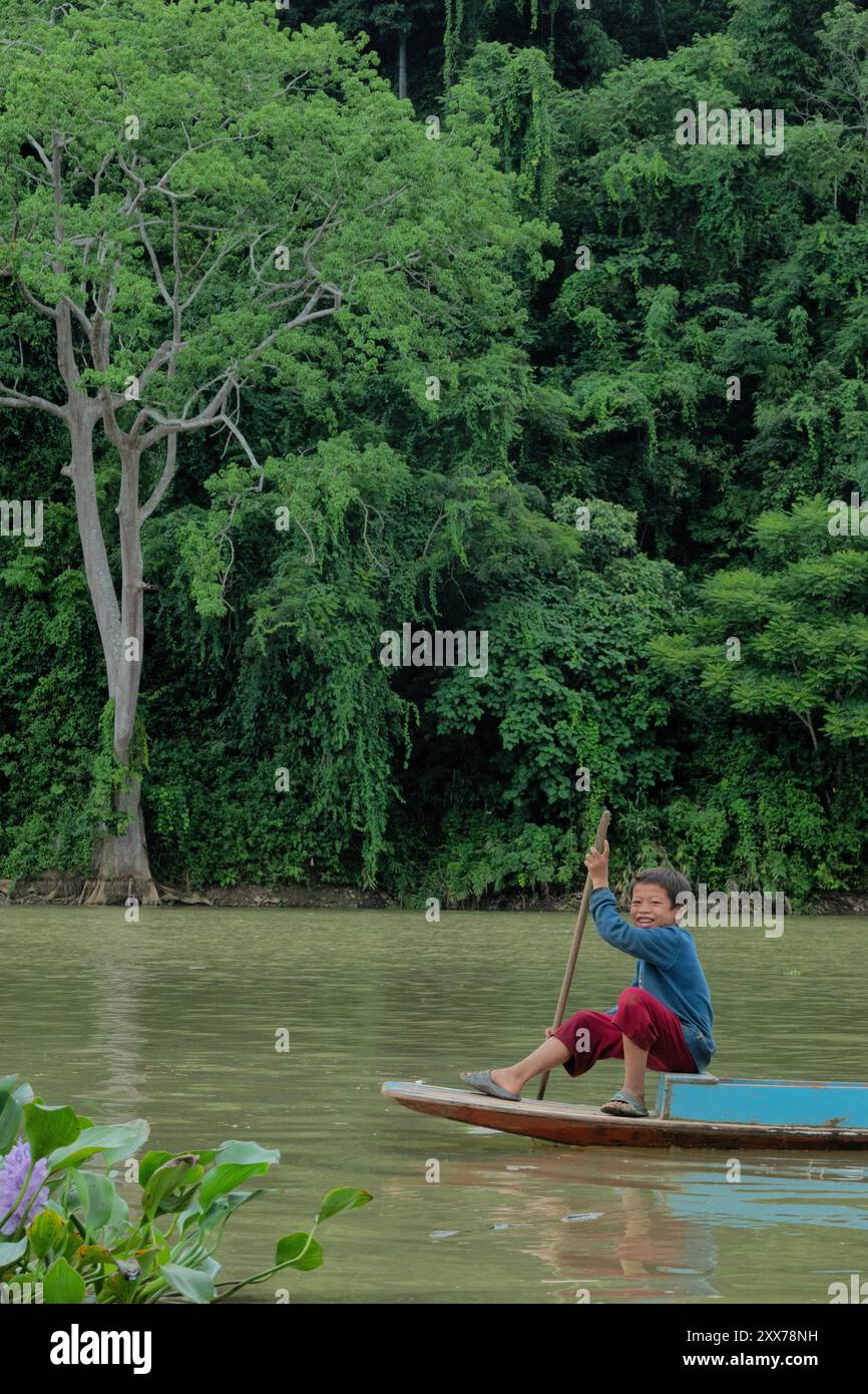 Boy on the Nam Ou River, Muang Khua, Laos Stock Photo - Alamy