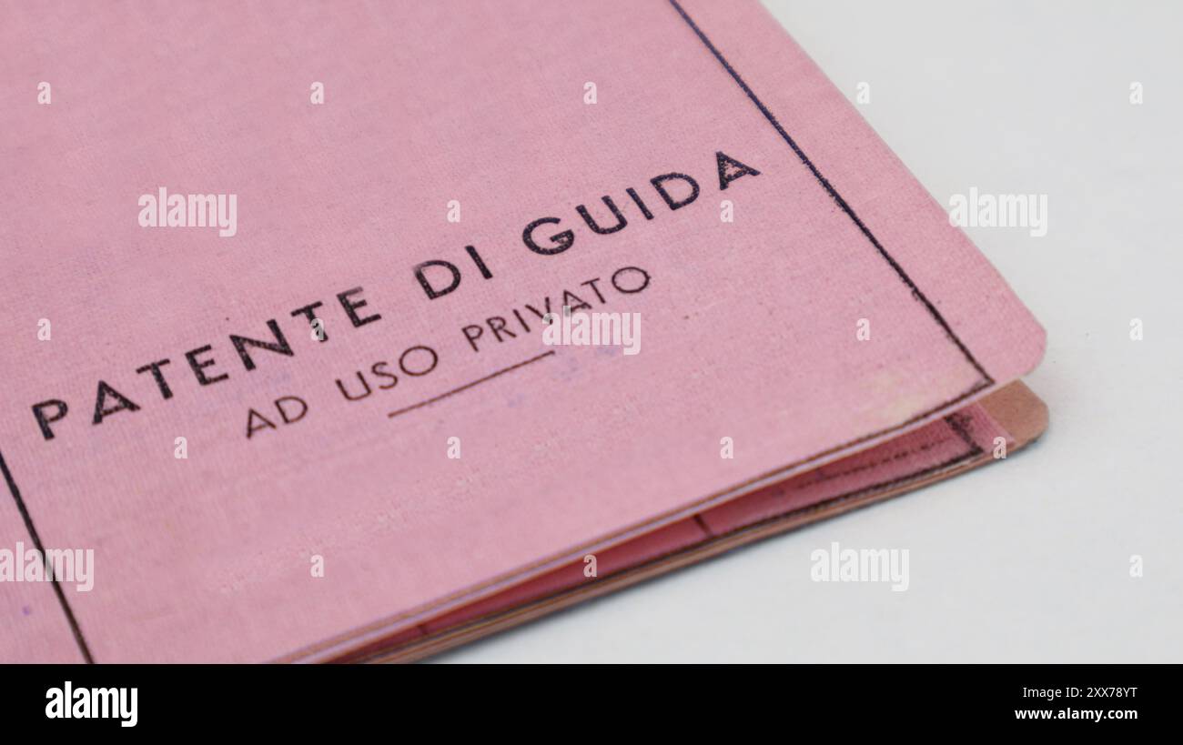 Driving license old type pink color identity document isolated in ...