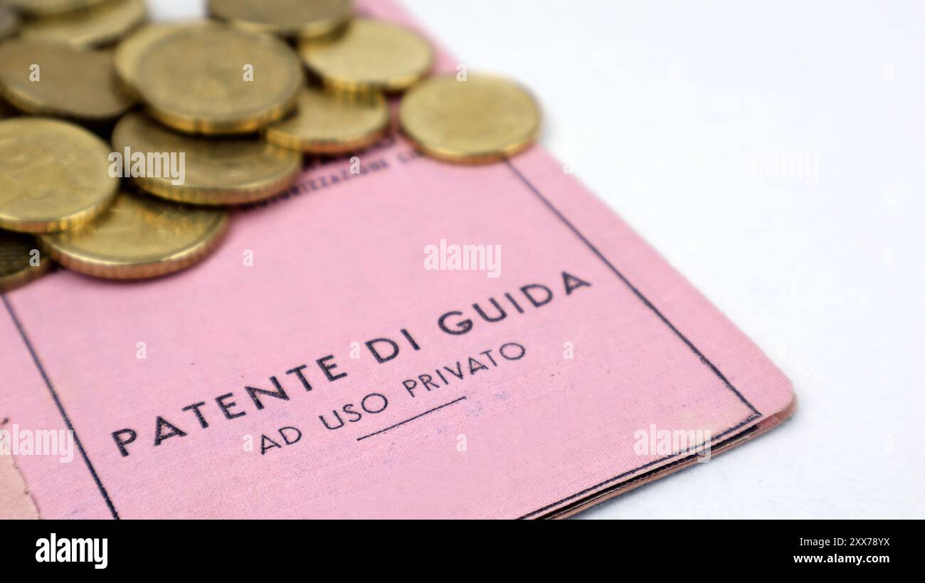 Driving license old type pink color identity document isolated on ...