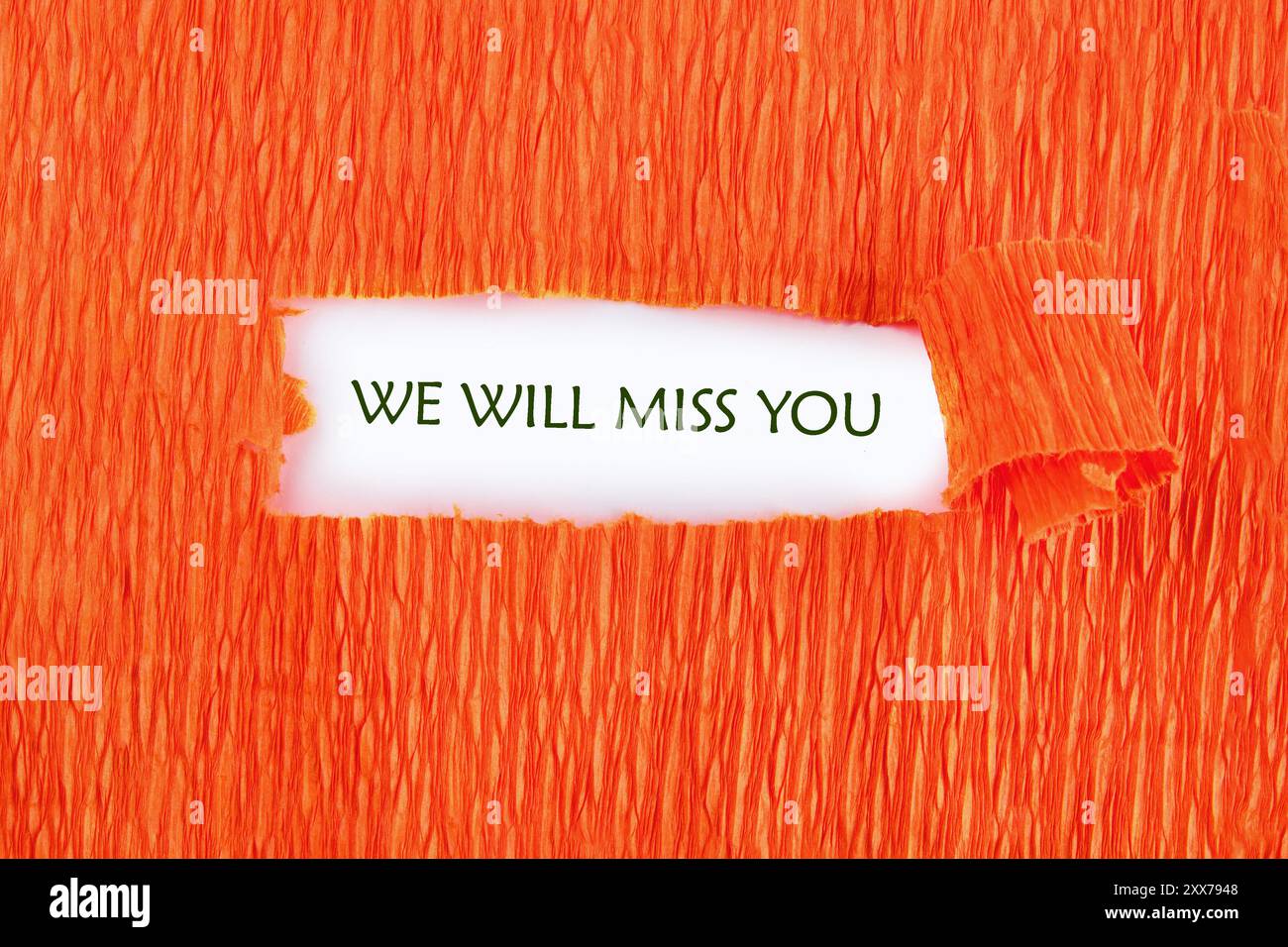WE WILL MISS YOU written conceptual phrase was found on a white ...