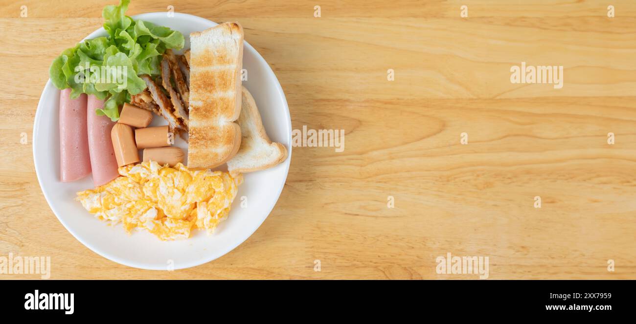 Classic Breakfast Plate: Egg, Ham, Toast, and Lettuce with a Delicious ...