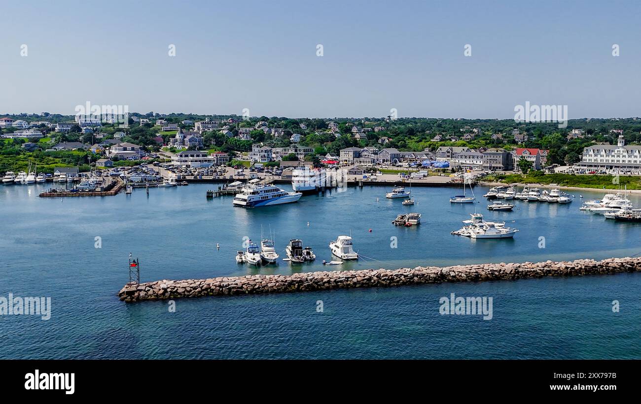 New Shoreham, RI, USA - August 5 2024: Aerial image of Block Island ...