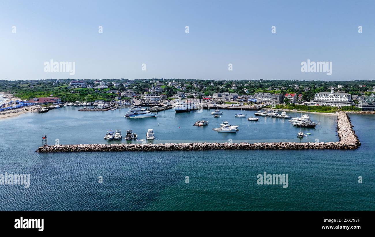 New Shoreham, RI, USA - August 5 2024: Aerial image of Block Island ...