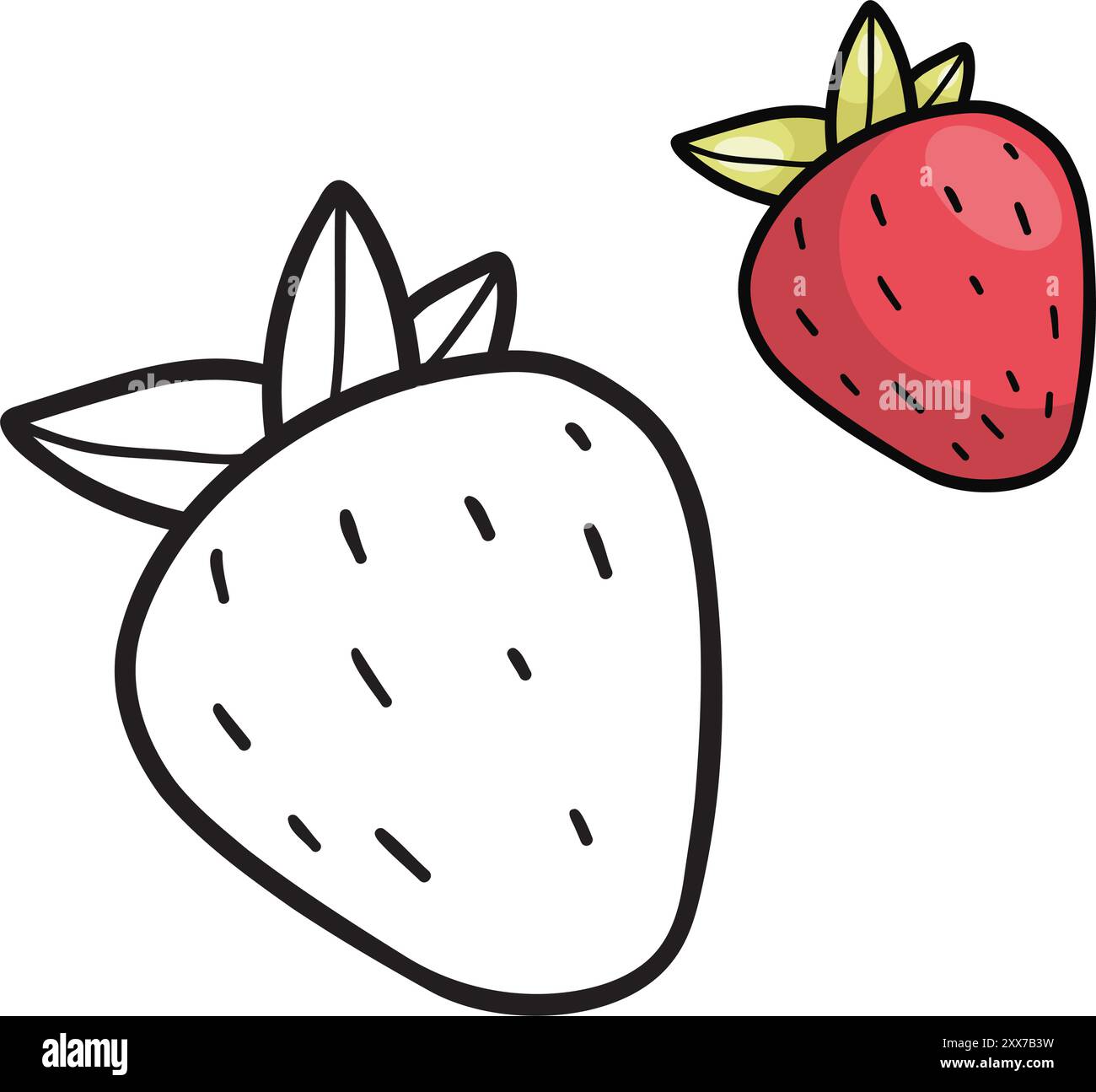 Red strawberry set. Isolated outline stroke, line and color drawings ...