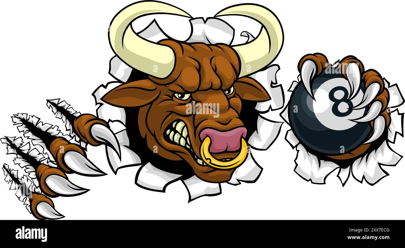 Bull Minotaur Longhorn Cow Pool Mascot Cartoon Stock Vector Image & Art ...