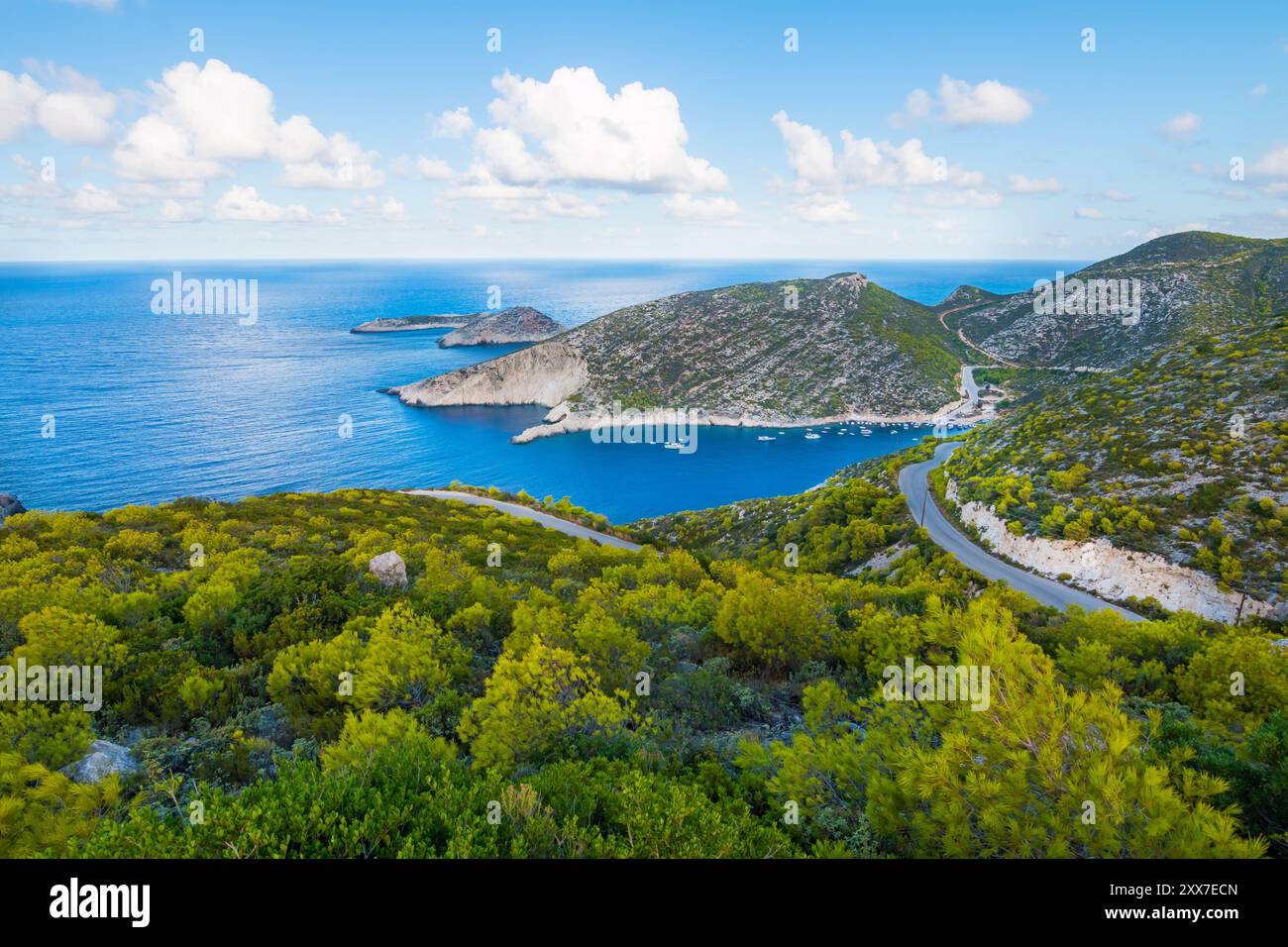Greece. Aerial view of beautiful Porto Vromi with many fisher and ...