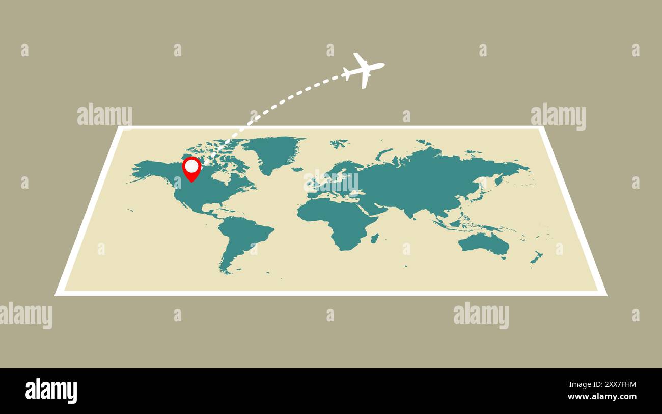 Airplane flying over the world map. Airplane route. Travel concept ...