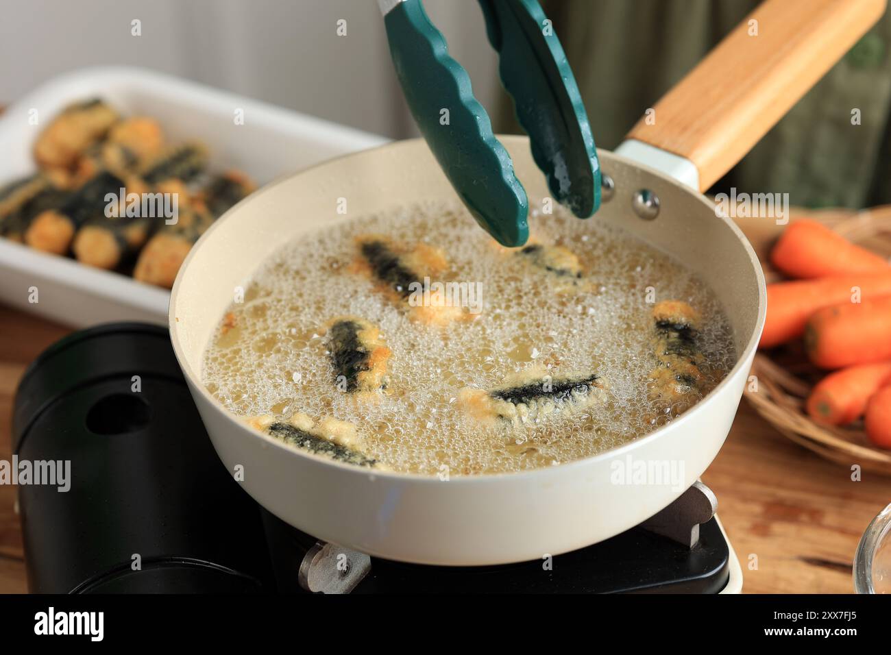 Deep Frying Ayam Udang Gulung Nori, Chicken and Shrimp with Seaweed ...