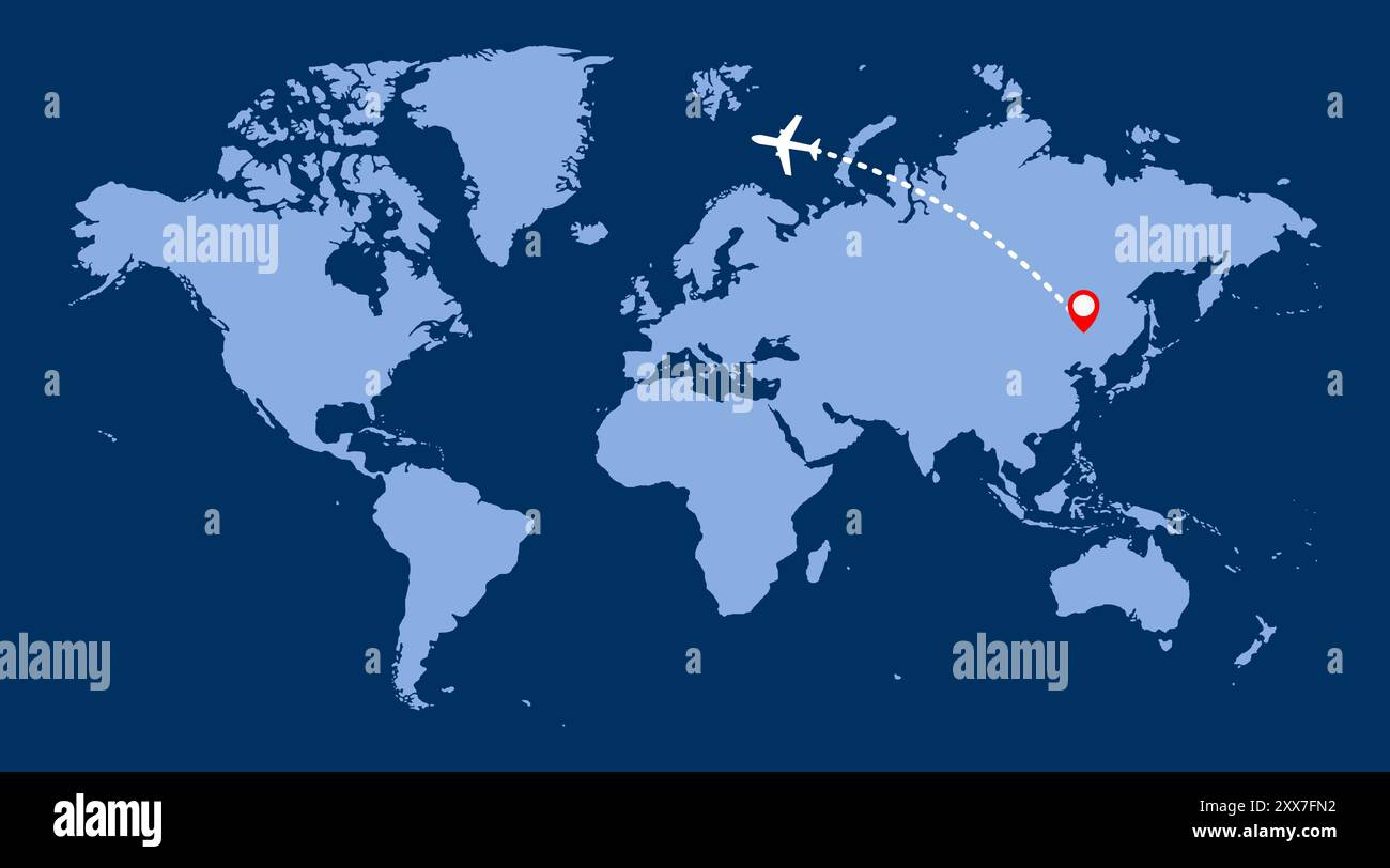 Airplane flying over the world map. Airplane route. Travel concept ...