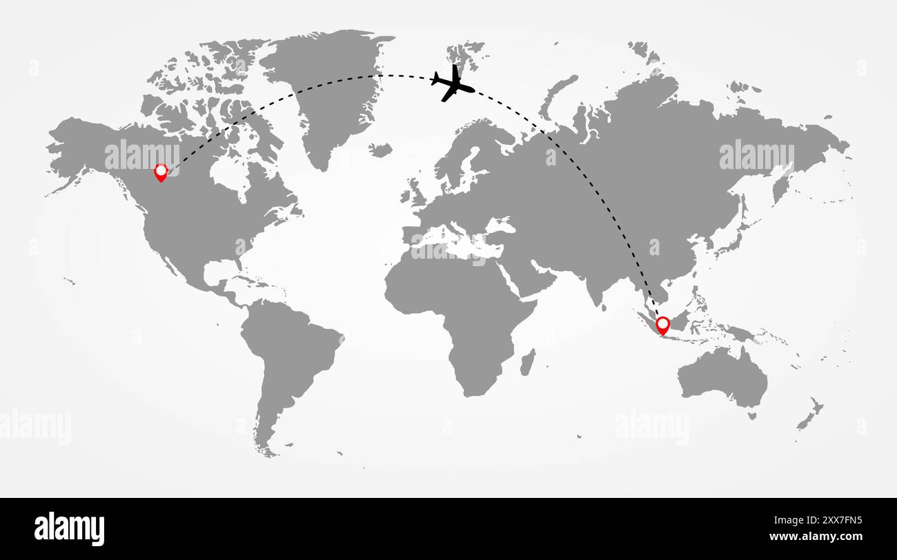 Airplane flying over the world map. Airplane route. Travel concept ...