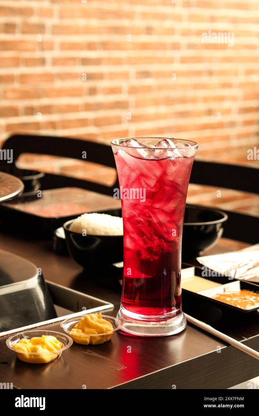 Iced Red Syrup in Tall Glass, Fresh Summer Drink Concept Stock Photo ...