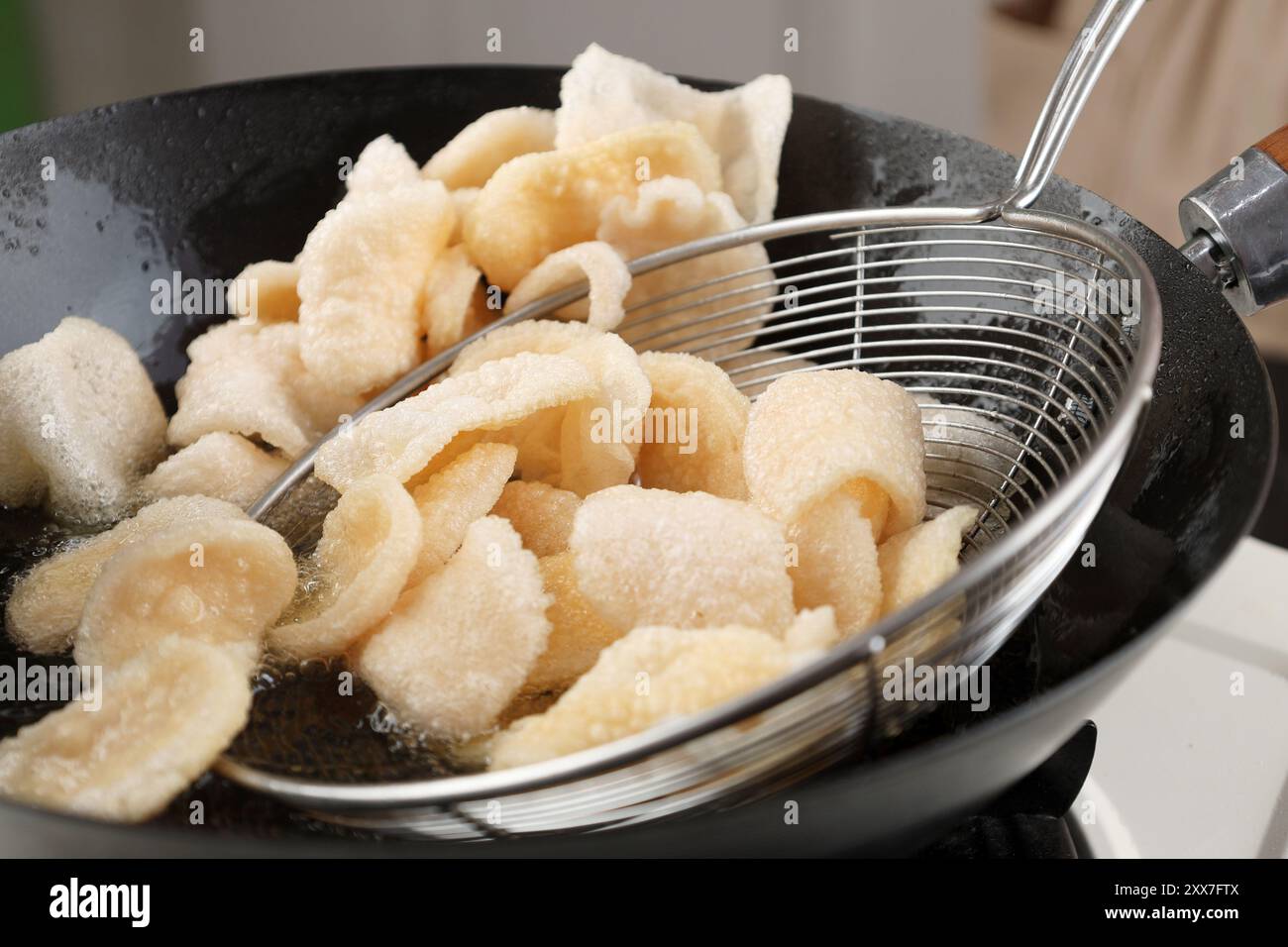Process Deep Frying Crackers in the Hot Oil, Kitchen Step by Step ...