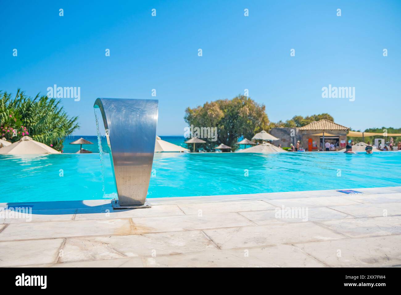 Swimming pool with sea coast of Zakynthos island. Greece Stock Photo ...
