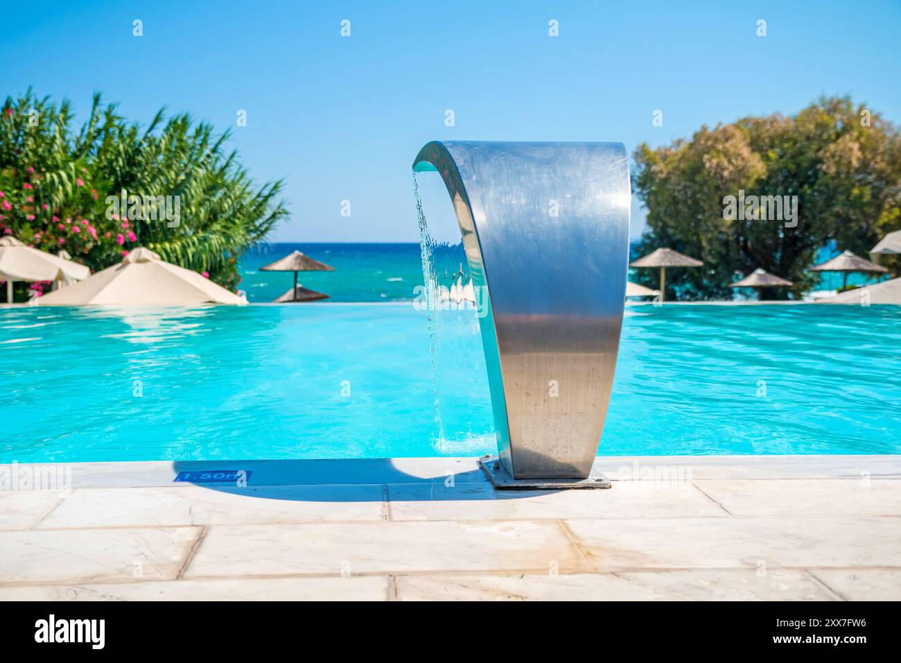 Swimming pool with sea coast of Zakynthos island. Greece Stock Photo ...