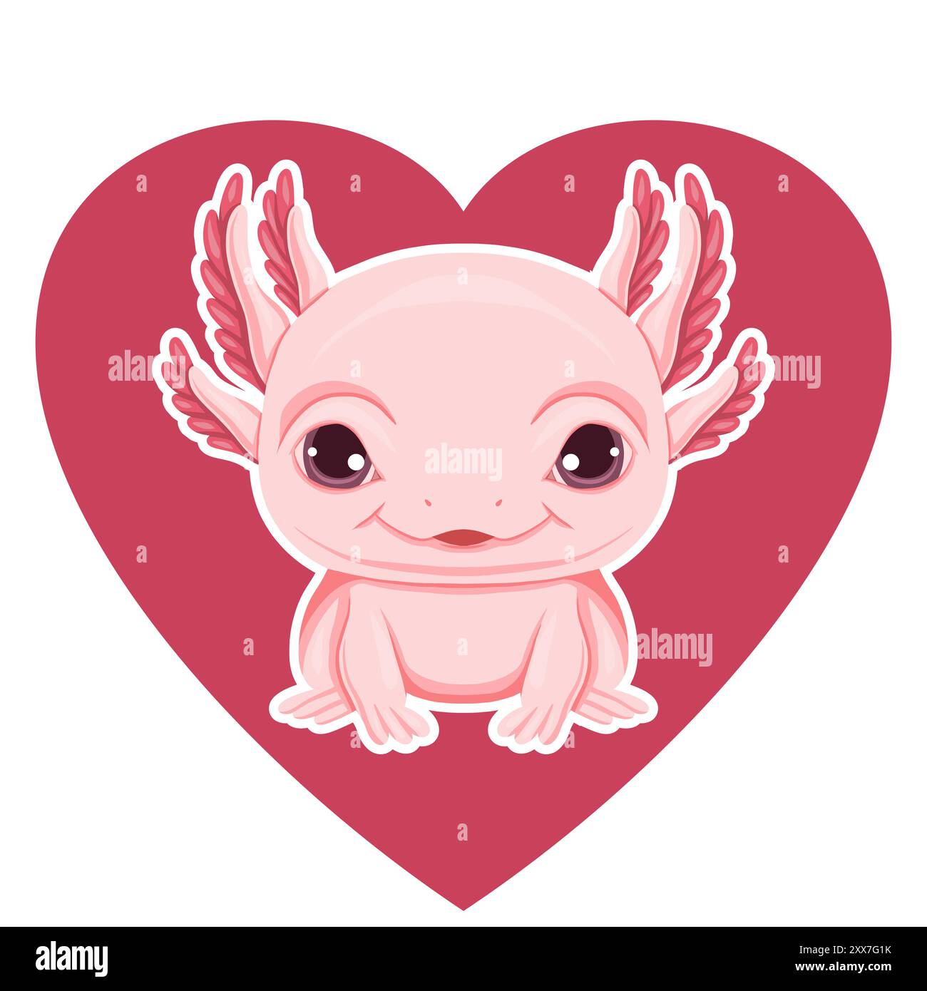 Vector illustration of cute cartoon pink axolotl in heart. Axolotl ...