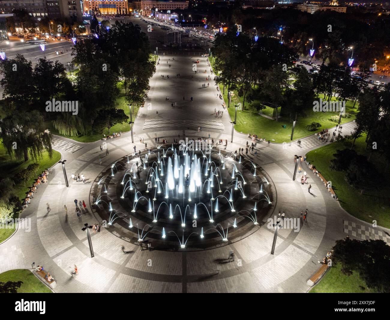 Stunning modern illuminated circle fountain in Kharkiv city Freedom ...