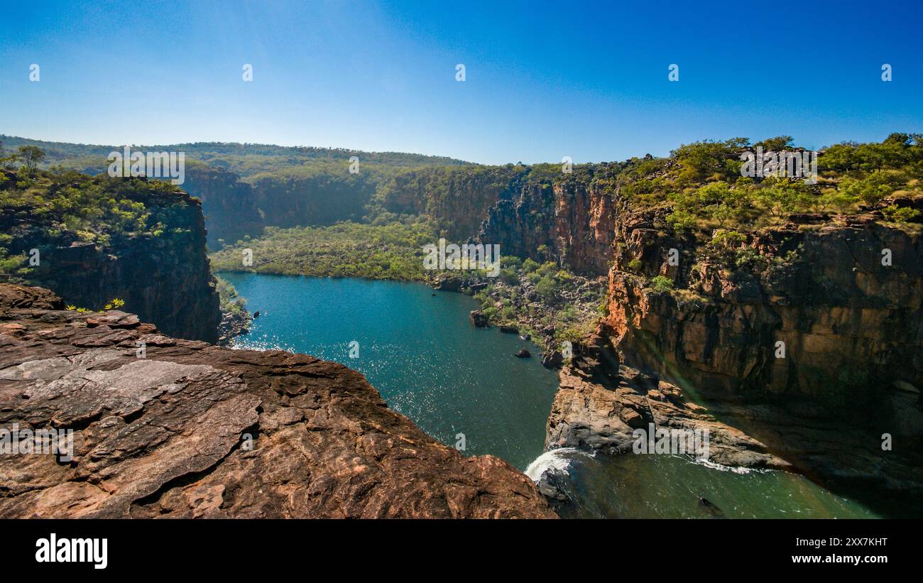 View over the last cascade of Mitchell Falls with the lower pool ...