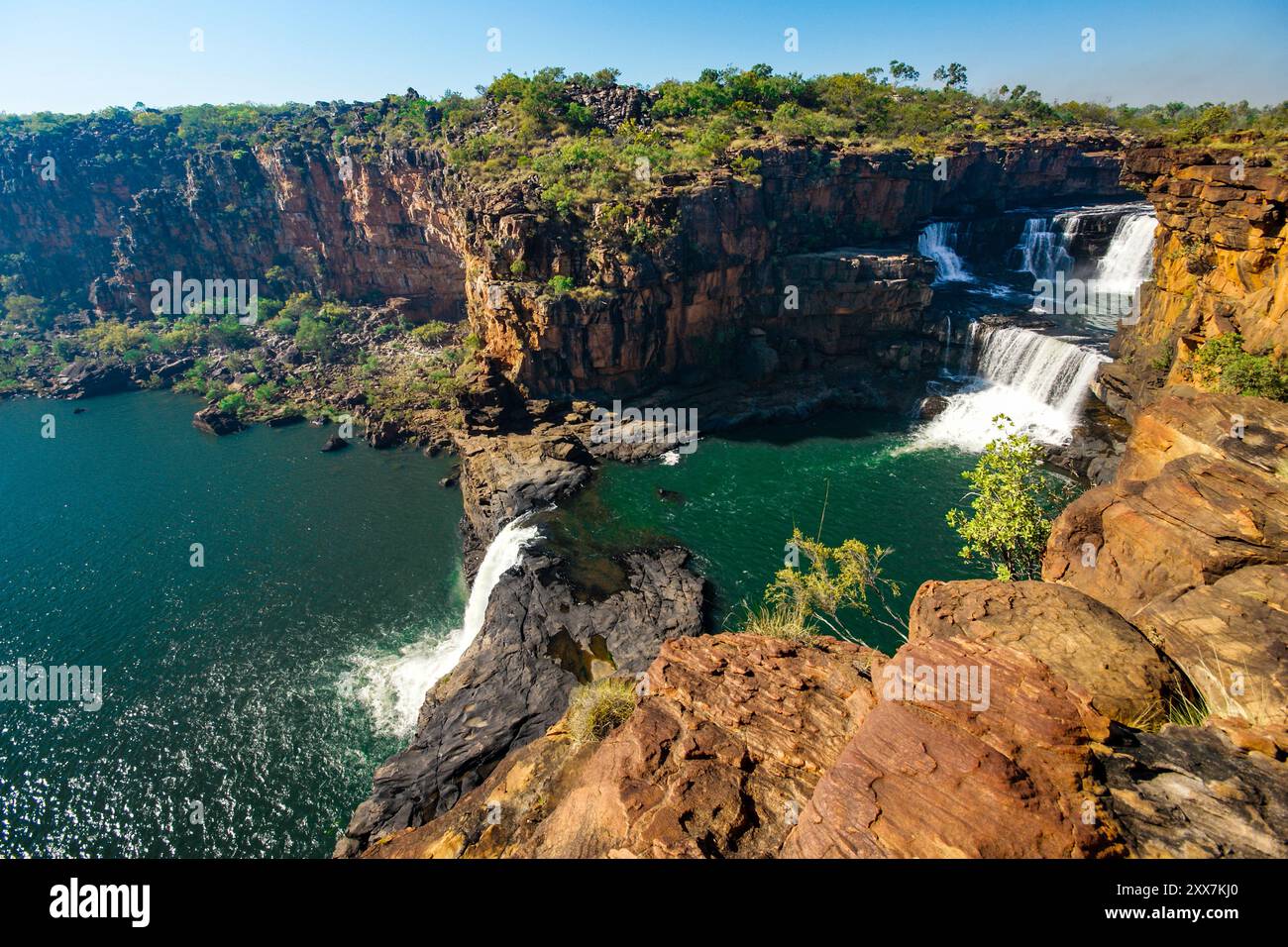 Cascades of Mitchell Falls with the lower pool, Kimberleys, Western ...
