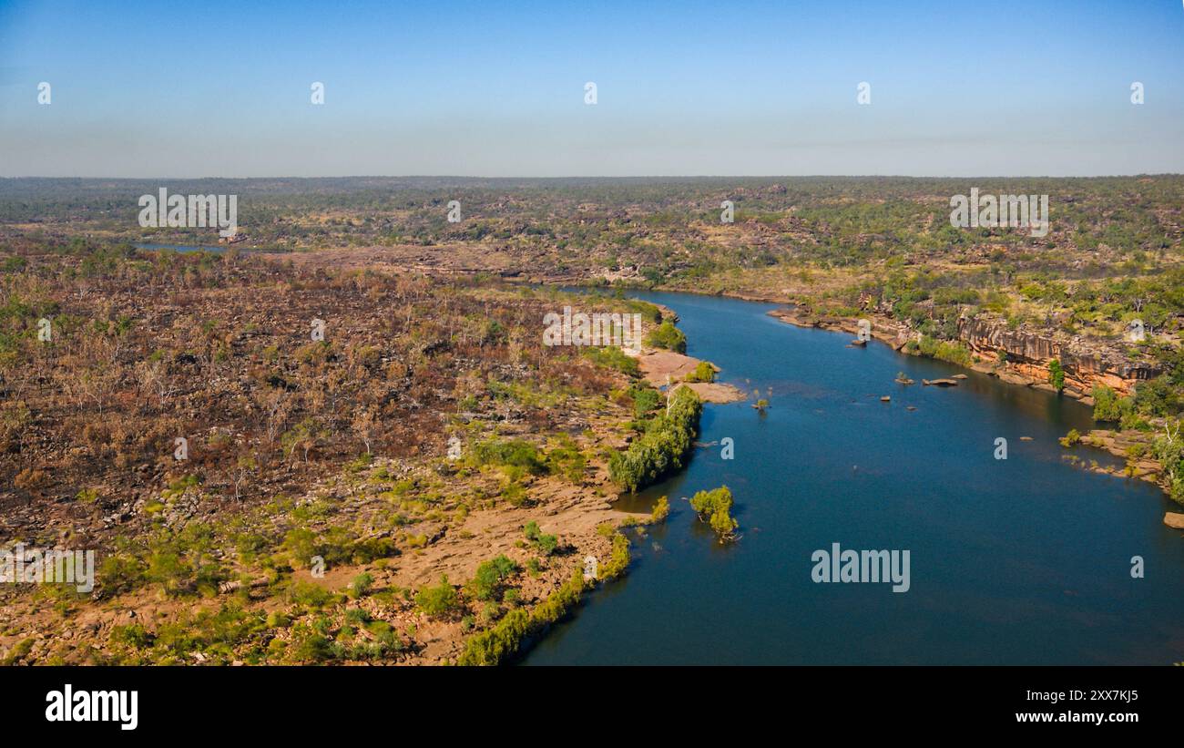 Aerial view of Mitchell River flowing towards Mitchell Falls ...