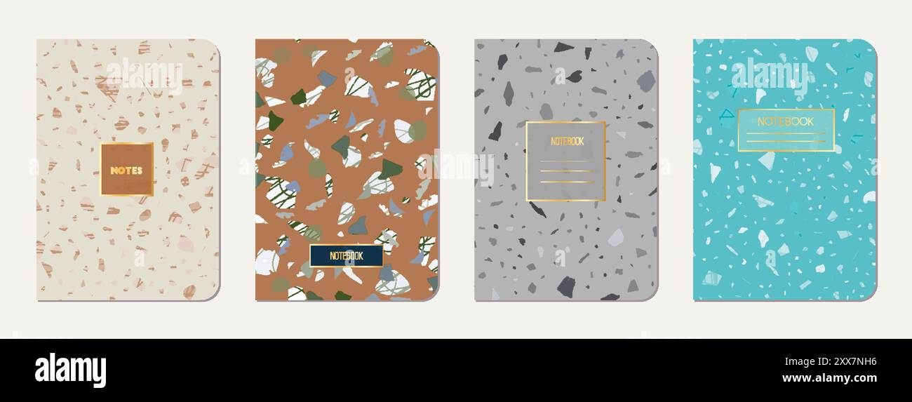 School diary cover design. Terrazzo abstract background made of natural ...