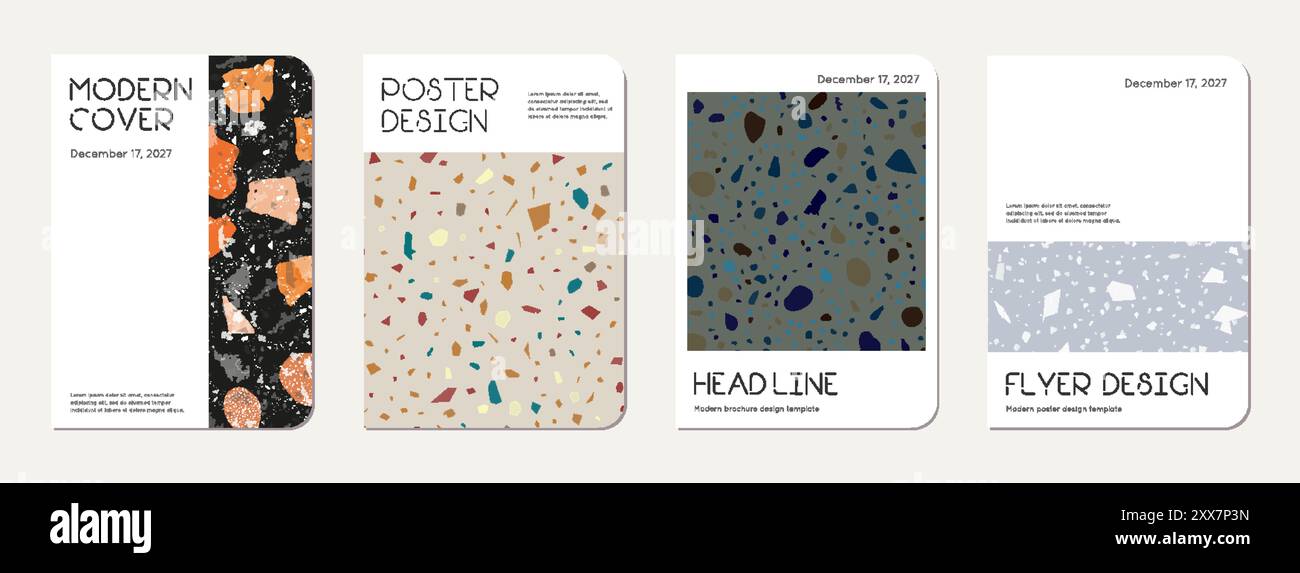 School diary cover design. Terrazzo abstract background made of natural ...
