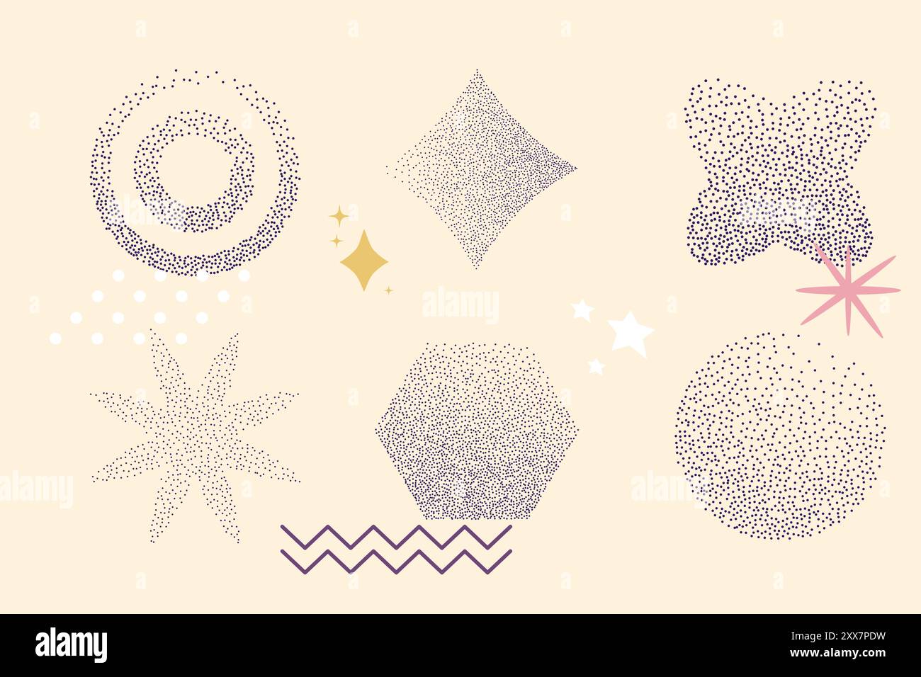 Grain dot stipple y2k abstract geometry shapes. Noise sand dust pointillism effect. Retro ...