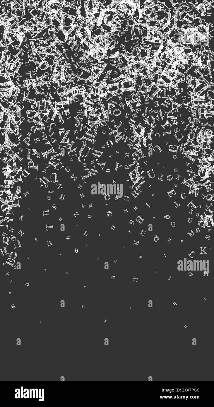 Flying latin letters. White chalk scattered charachters of English ...
