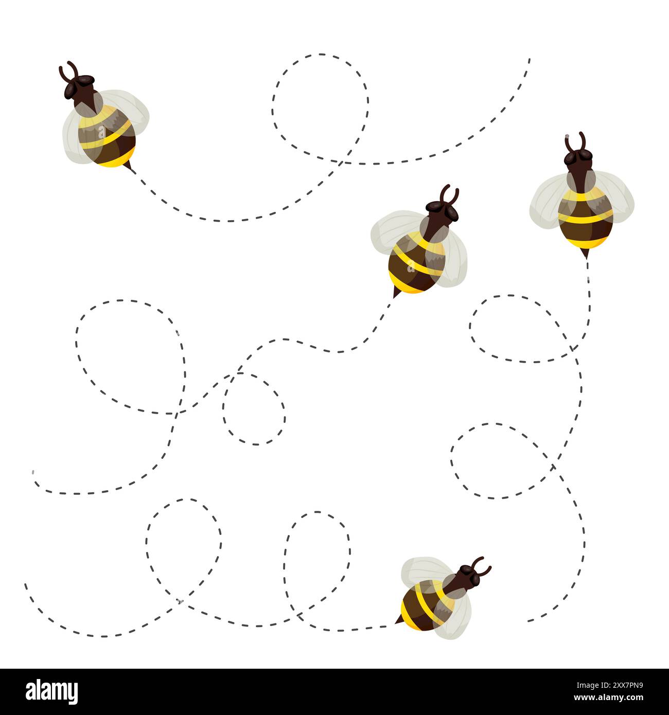 Bee flying doted path, line way. Bumblebee fly route journey for travel ...